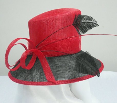 Red / Black Sinamay Ladies Hats Sinamy Loop Trim For Church