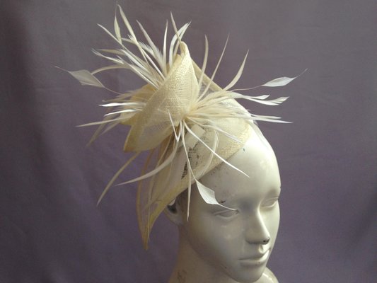 Brown / Ivory / Navy / Yellow Ladies Fascinator Hats With Feathers Trimming For Wedding