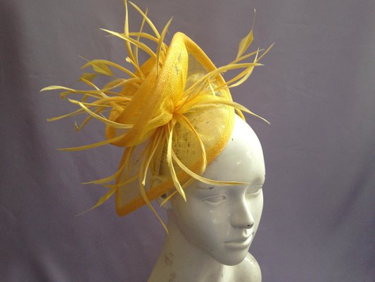 Brown / Ivory / Navy / Yellow Ladies Fascinator Hats With Feathers Trimming For Wedding