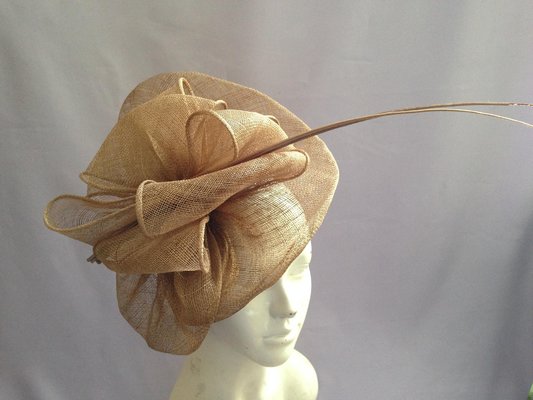 Ink Blue Ladies Fascinator Hats Self Sinamay / Two Quill Trimming For Wedding