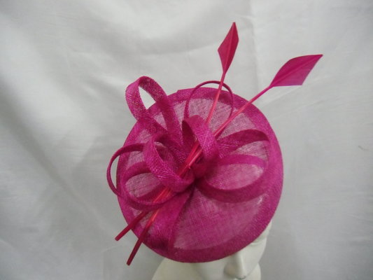 Fuchsia Ladies Fascinator Hats With Feather Trimming For Party / Occasion / Wedding