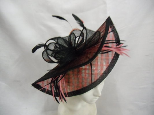 Window Sinamay Ladies Fascinator Hats With Feather Trimming For Church