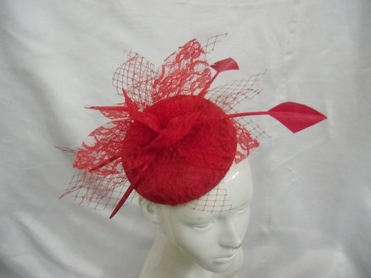 Fashion Lace Ladies Fascinator Hats Red For occasion / wedding