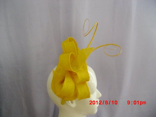 Yellow Fashion Ladies Fascinator Hats Feather Trimming For Wedding