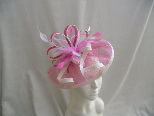 Trendy Pink Summer Church Fascinator Hats , Women cream wedding hat