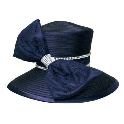 Lace Covered Big Bow Satin Braid Ladies' Church Hats , ladies formal hats