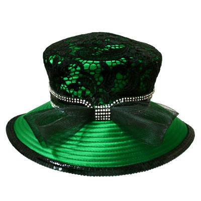 Black & Green Lace Covered Satin Braid Ladies' Church Hats Big Crown church dresses