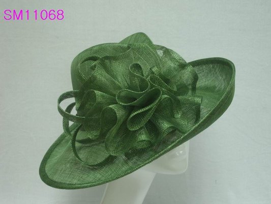 Green Sinamay Ladies Fashion Hats Sinamay Stripe Bow Trimming