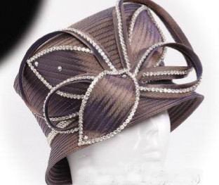 Custom Fashion Khaki Ladies’ Church Hats With Polyester Satin , Stunning Diamond