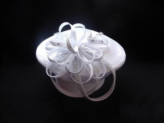 Elegant White Big Mushroom Crown Ladies' Church Hats , Satin Braid Hats For Women
