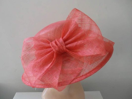 Stylish Red Sinamay Hats For Women Trimmed With Elegant Big Bow , Wedding Caps
