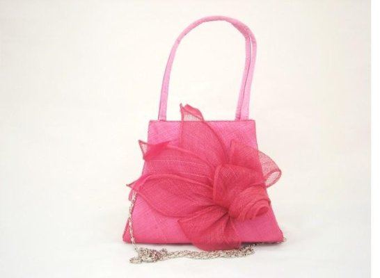 100% Stylish Sinamay Bags With Sinamay Leaves And Flowers, Metal Chains Sinamay Satin Bags