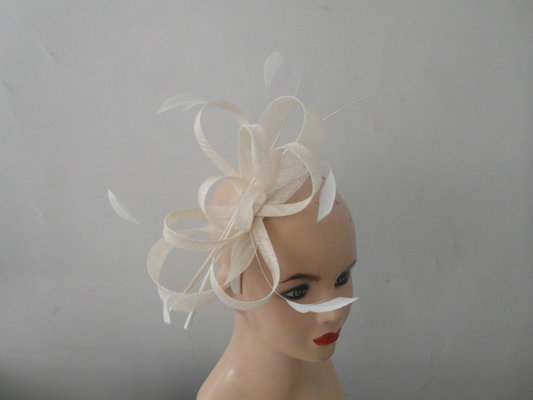 White Two Layer Dotted Printed Sinamay Ladies Fascinator Hats With Feather