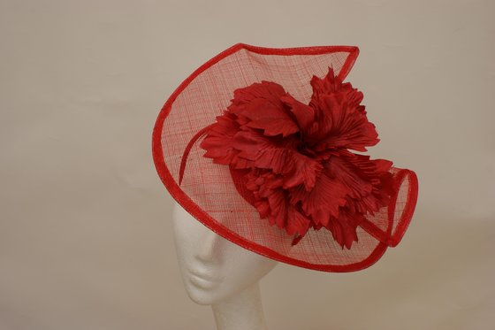 Casual Red Party Ladies Fascinator Hats With Two Layer Sinamay Folded For Carnival