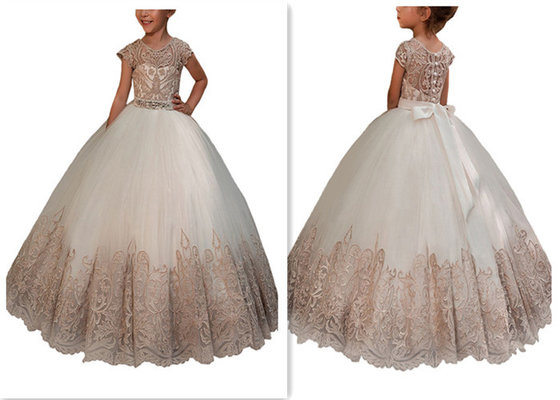 Organza Champagne Flower Girl Dresses , Beaded Fancy Flower Girl Dresses