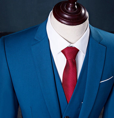 One Button Blue Gents Wedding Suits For Party Prom Party Easy Absorben