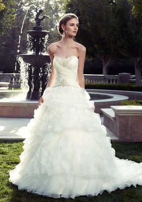 Custom Made Fitted A Line Wedding Dress / Classic Sparkly Ball Gown Wedding Dress