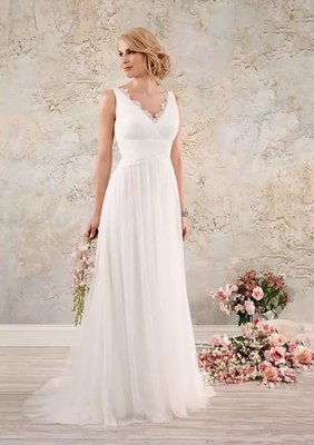 Bridal Ivory Chiffon Wedding Dress , Pregnant Women A Line Wedding Gown