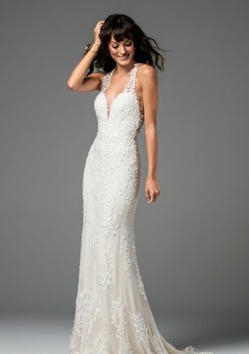 Mermaid Luxury Ball Gowns , 3D Beading Strapless Lace Fit And Flare Wedding Dress