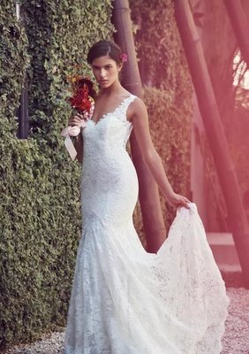 Fabrics A Line Fit And Flare Wedding Gown Bold Back Design Light Luxury Trailing