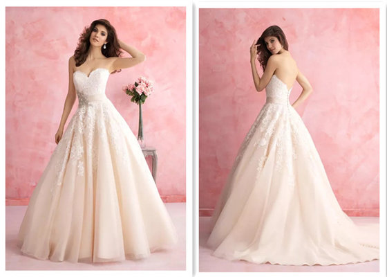 Hot Selling Tulle Long Sleeveless Lace Beaded Ball Gown Wedding Dress