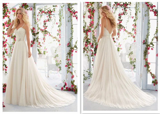 A Line Wedding Dresses Sexy Spaghetti Straps Backless Summer Beach Bridal Gown
