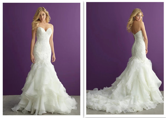 Chiffon Princess Mermaid Wedding Dresses , Heavy Ruffle Mermaid Style Wedding Gowns