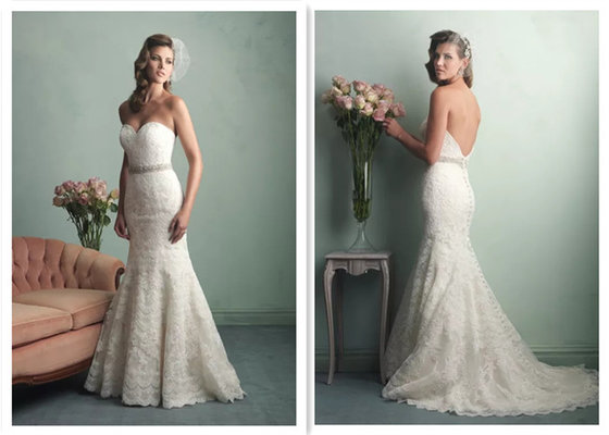 Elegant Fancy Embroidered Mermaid Tail Wedding Dress With Long Train Heart Design