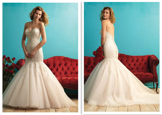 Sweetheart Strapless Mermaid Wedding Dress , Long Elegant Mermaid Wedding Gowns