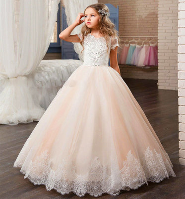 Luxury Lace Flower Girl Dresses / White Ball Gown Flower Girl Dresses