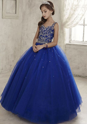 Sleeveless Straps Sparkly Flower Girl Dresses With CZ Diamond Decoration