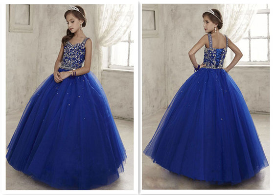 Sleeveless Straps Sparkly Flower Girl Dresses With CZ Diamond Decoration