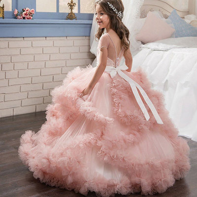 Beaded Rose Gold Flower Girl Dress , Tulle Modern Flower Girl Dresses