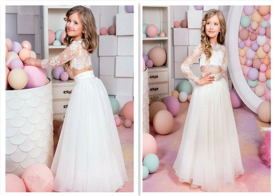 V Neck Long Sleeve Sparkly Flower Girl Dresses For Little Girl A Line Style