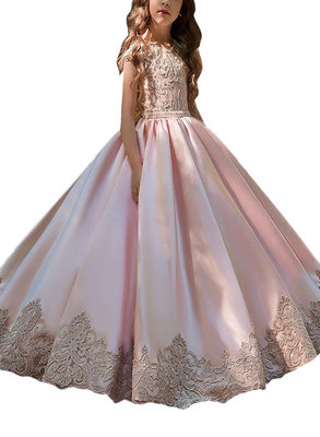 Big Tail Sparkly Flower Girl Dresses With Embroidered Pearls Decoration