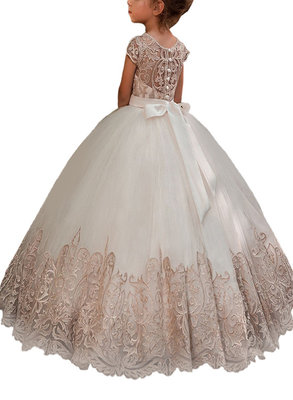 Organza Champagne Flower Girl Dresses , Beaded Fancy Flower Girl Dresses