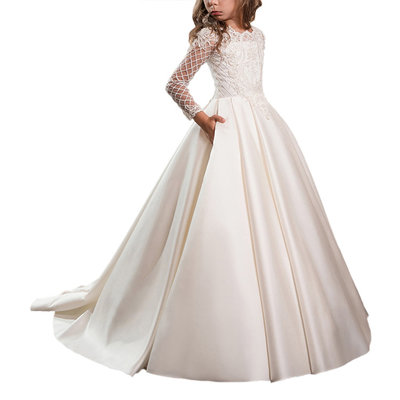 Modern White Flower Girl Dresses , Luxury Long Sleeve Flower Girl Dresses