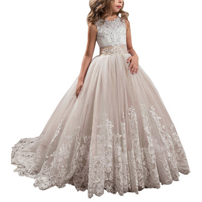 Full Length Tulle Sparkly Flower Girl Dresses Beaded Embroidered Technics