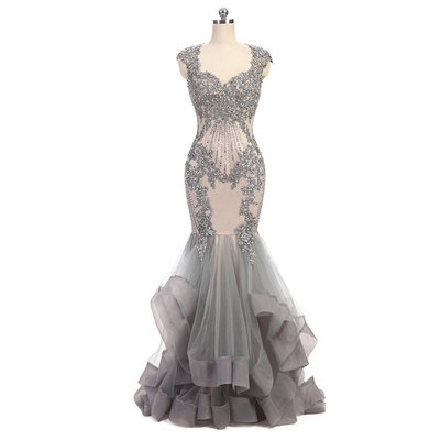 Appliqued Off Shoulder Gray Prom Dresses / Embroidered Simple Prom Dresses