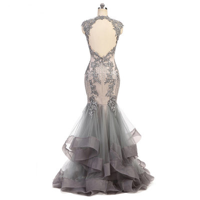 Appliqued Off Shoulder Gray Prom Dresses / Embroidered Simple Prom Dresses