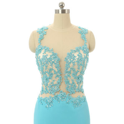 See Through Back Prom Evening Gowns Applique Long Patterns Special Occasions
