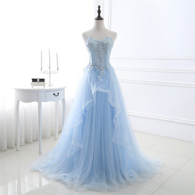 Boutique Maxi Party Prom Evening Gowns With Embroidered Pearls Decoration