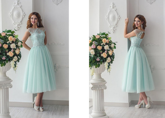 Mint Tea Length Princess Prom Dresses / Homecoming Mermaid Prom Dresses