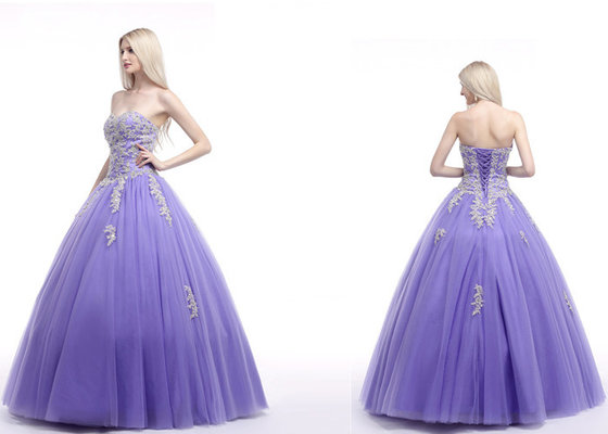 Purple Floor Length Short Prom Dresses With Sleeves Embroidered Pearls Decoration