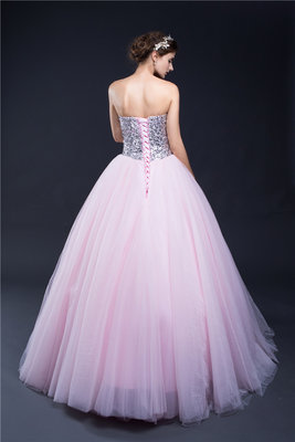 Long Pink Prom Evening Gowns With Strapless Crystal Beading Decoration