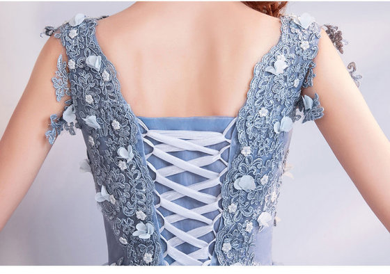 Glamorous Formal Prom Evening Gowns Appliqued Floor Length Beaded Back Strap