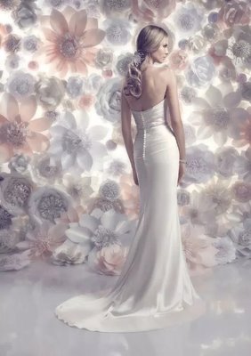 Voile Floor Length Sheath Dress / Formal Sheath Wedding Dress With Train