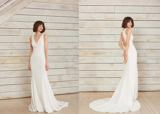 Beaded Organza Sheath Column Wedding Dress For Women Customized Size