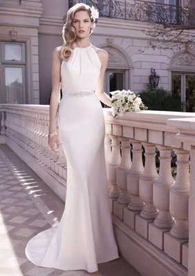 Fashionable Satin Sheath Column Wedding Dress For Slim Bride And Woman