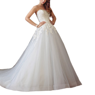 Spring Beautiful Ladies Wedding Dresses With Crystal Pearls Decoration
